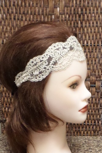 Boho Vintage Embroidered Lace Gold Stretchy Headband Wedding Hair Band ...